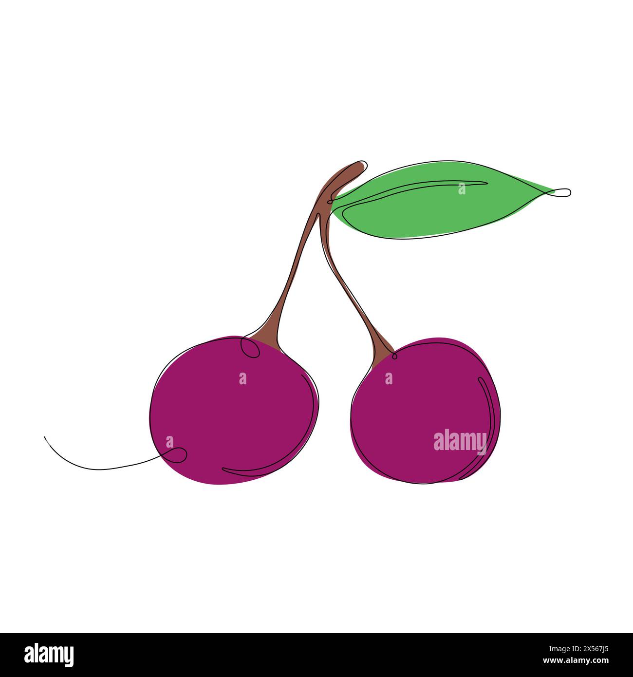Cherry in continuous line art drawing style. Cherry minimalist black ...