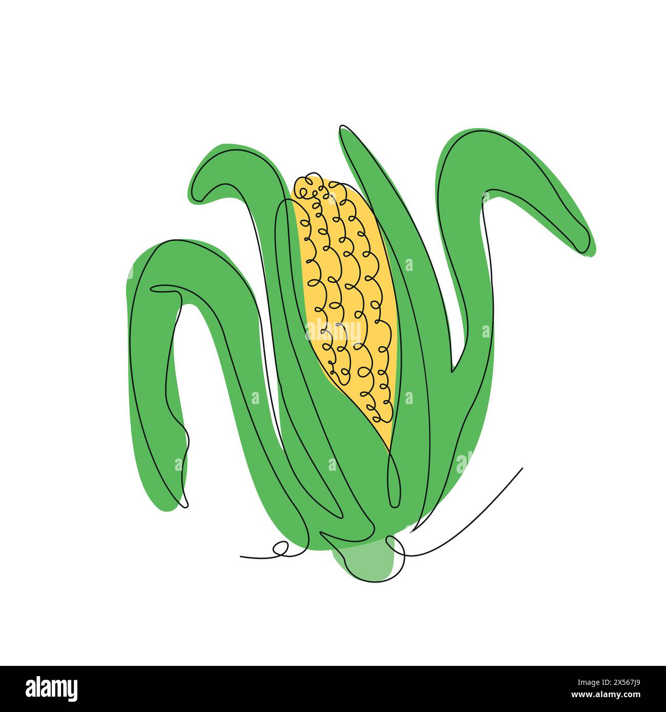 Corn in continuous line art drawing style. One corn minimalist black ...