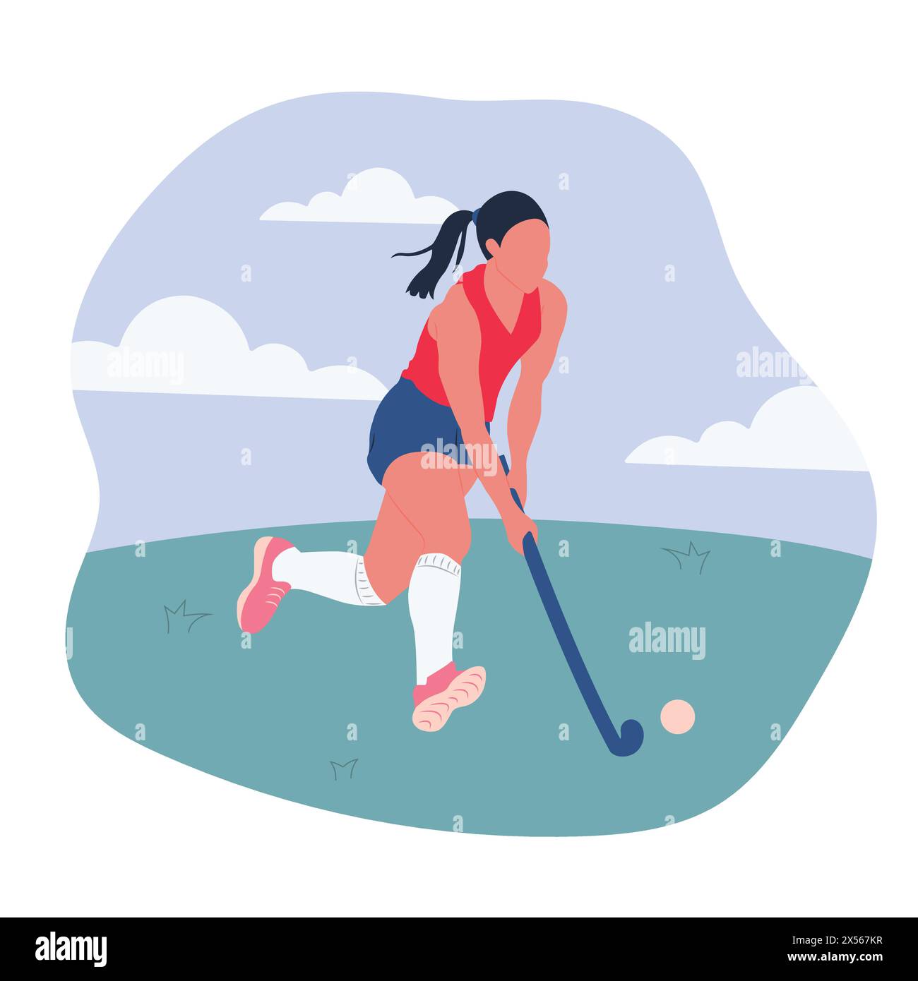 Girl playing hockey on grass. Vector illustration isolated on white ...