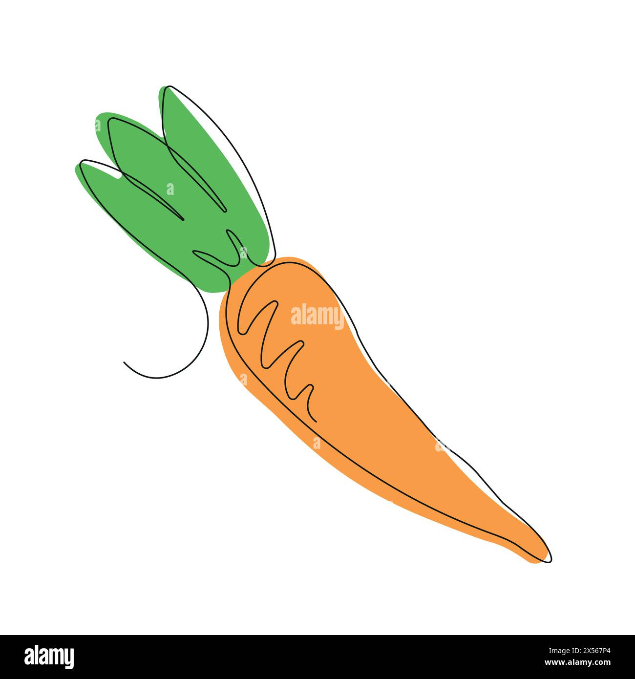 Carrot in continuous line art drawing style. Whole carrot and leaves ...