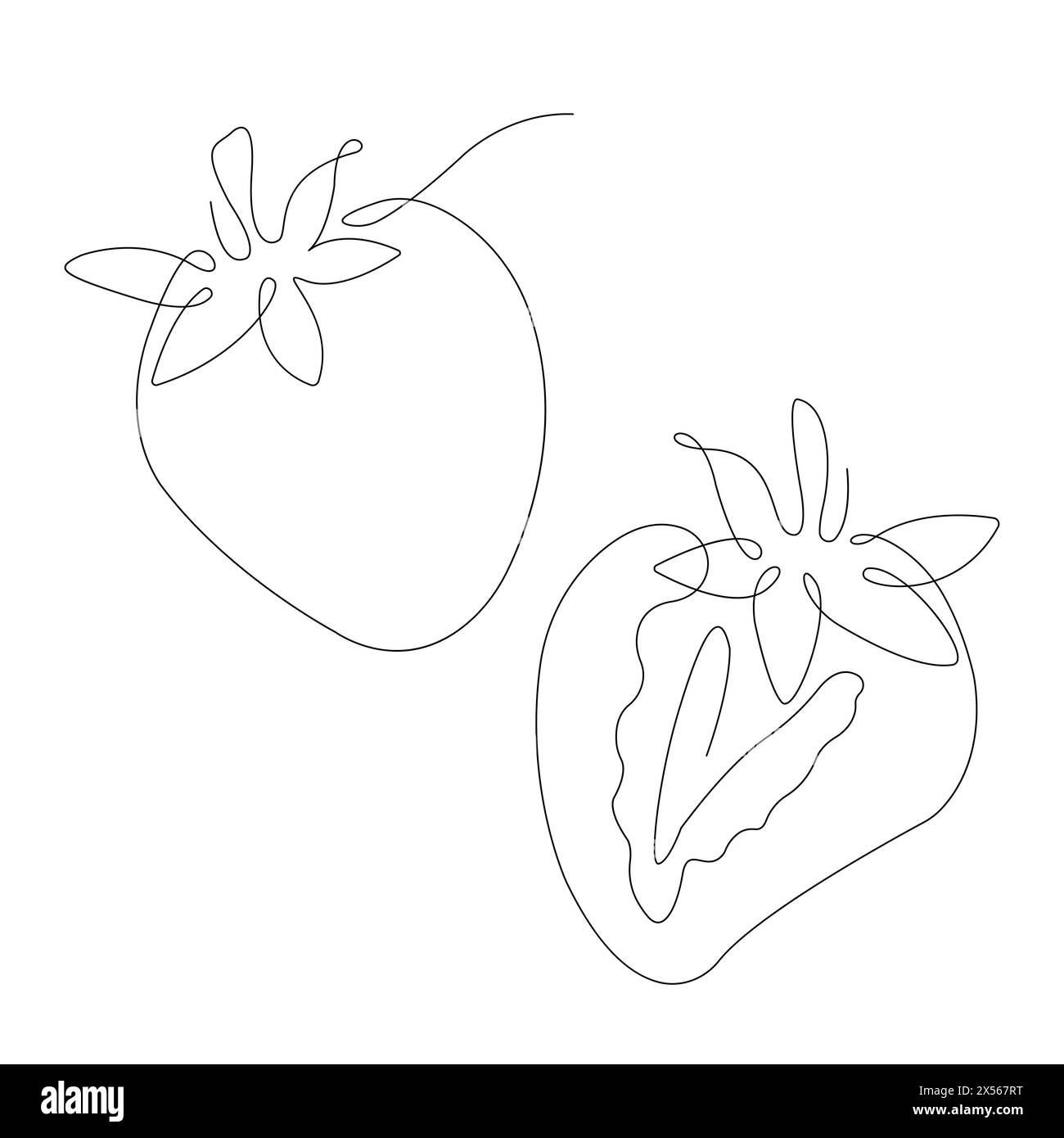 Strawberries in continuous line art drawing style. Berries minimalist ...