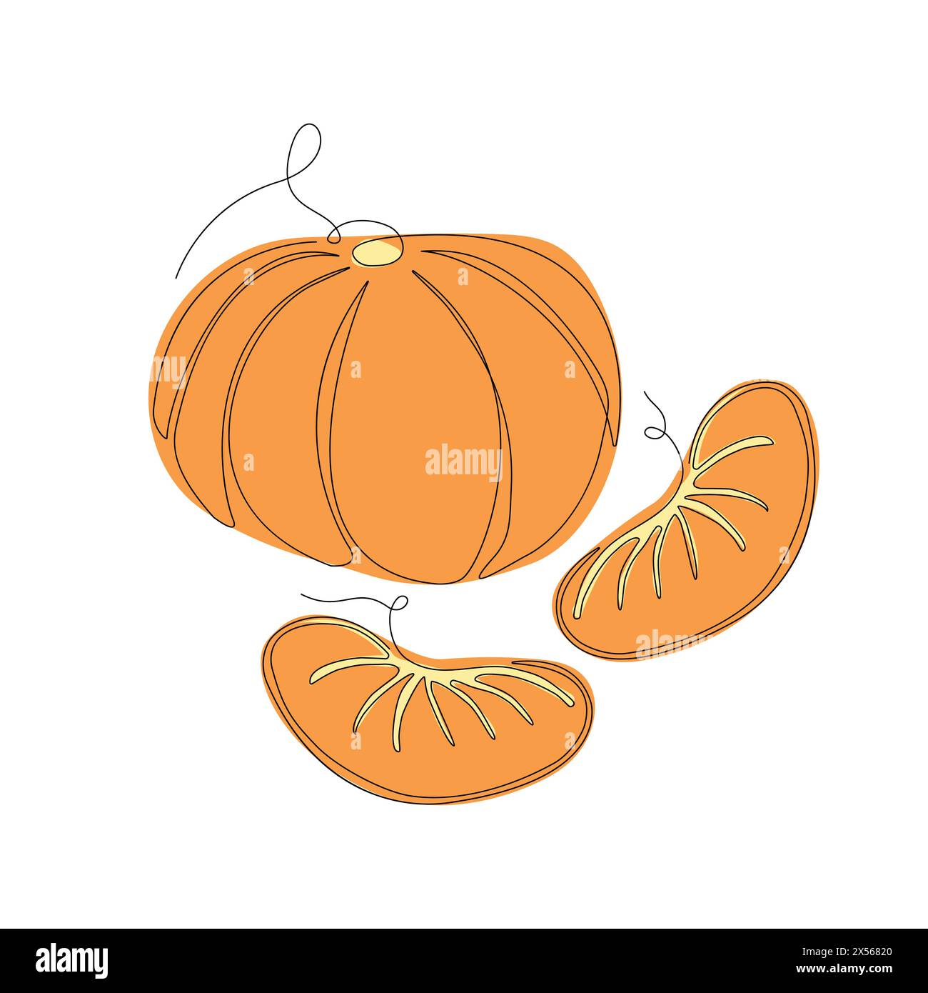 Tangerine in continuous line art drawing style. Tangerine minimalist ...