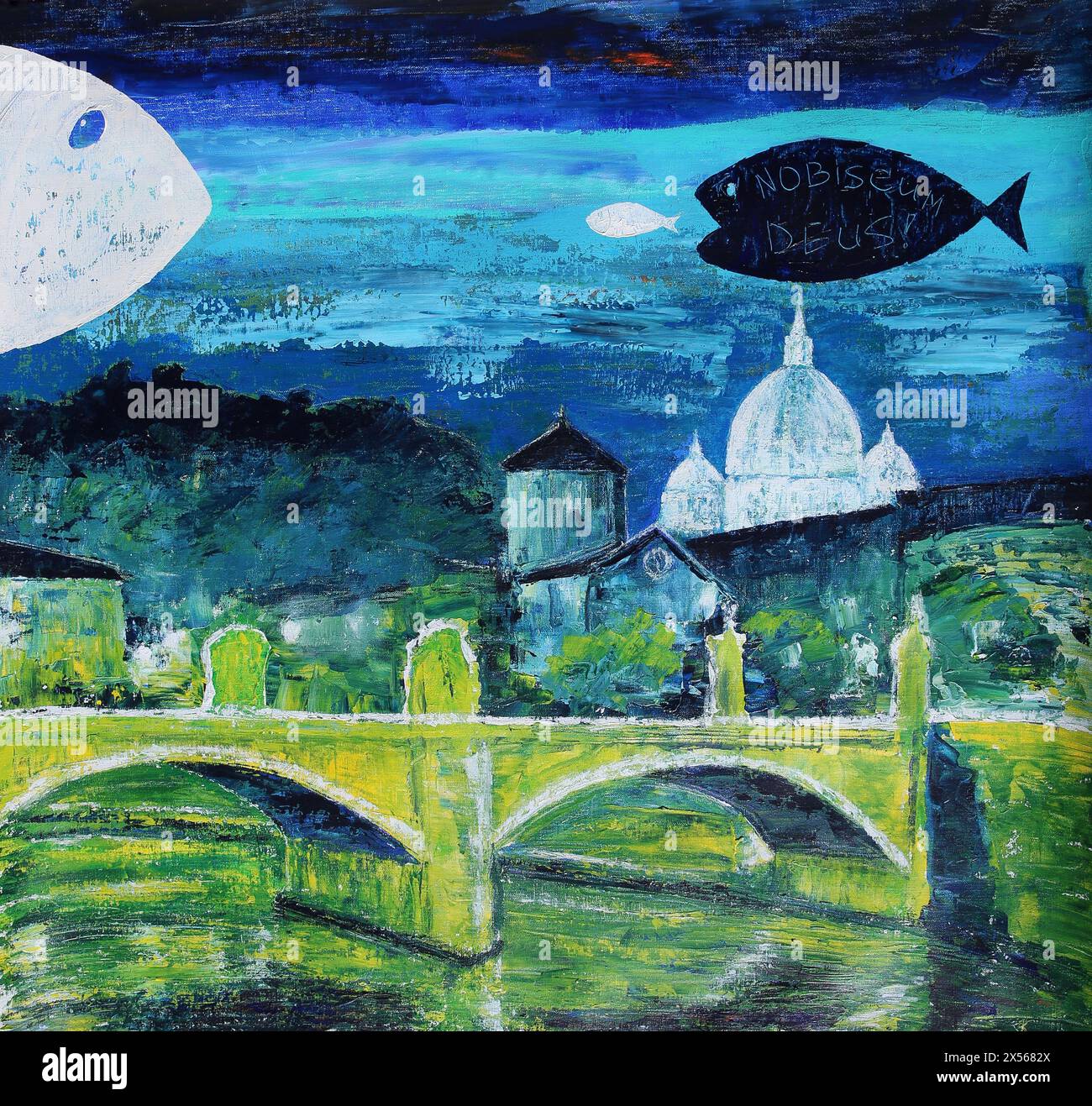 Nobiscum Deus - God with us - abstract art painting of Fishes in Rome ...