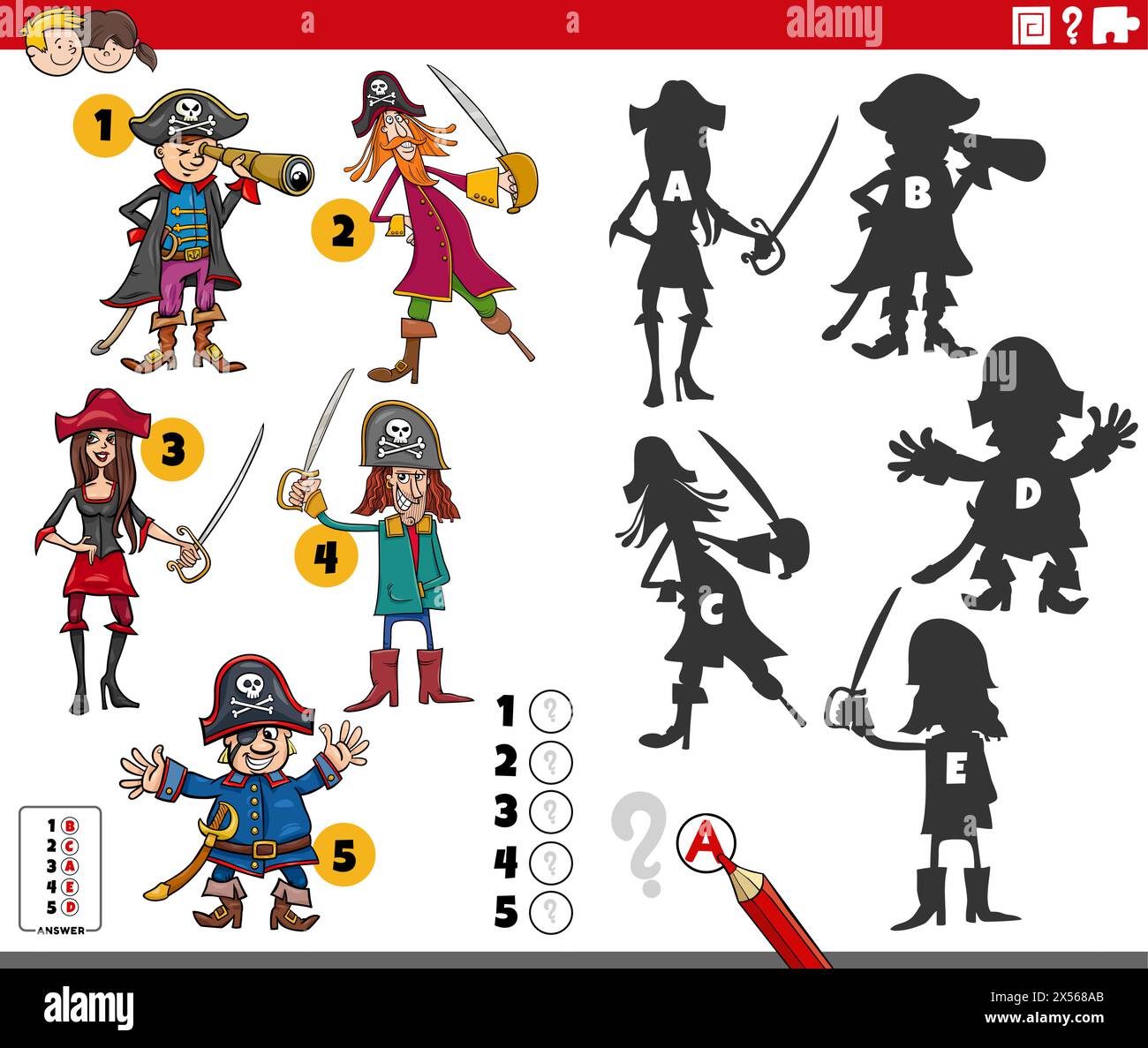 Cartoon illustration of finding the right shadows to the pictures ...