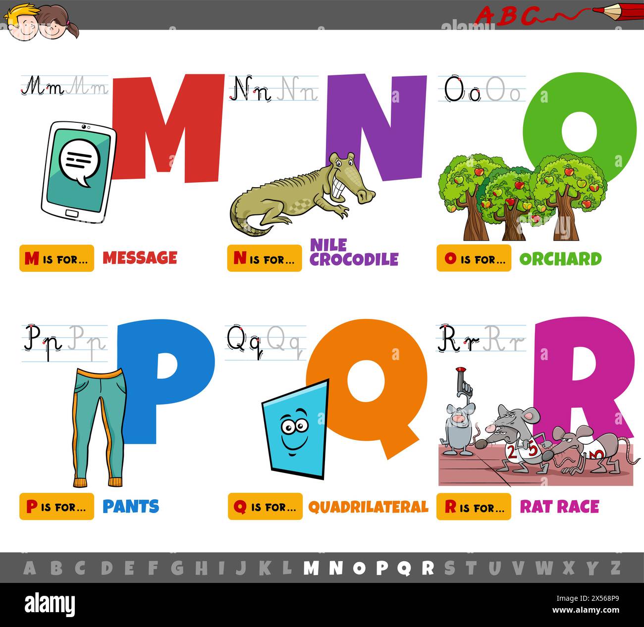 Cartoon illustration of capital letters from alphabet educational set ...