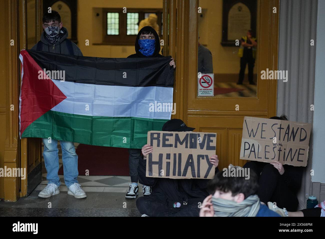 Members of the Queen's University Belfast (QUB) Palestine Assembly hold ...
