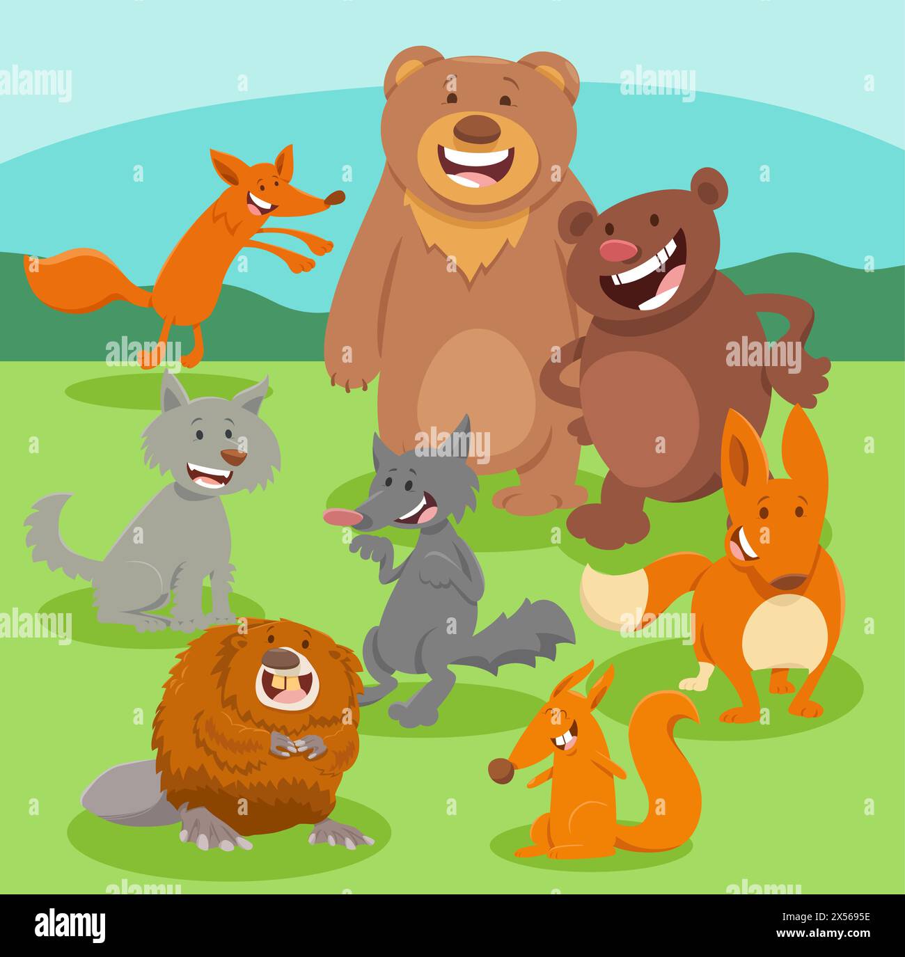 Cartoon illustration of happy wild animals comic characters group Stock ...