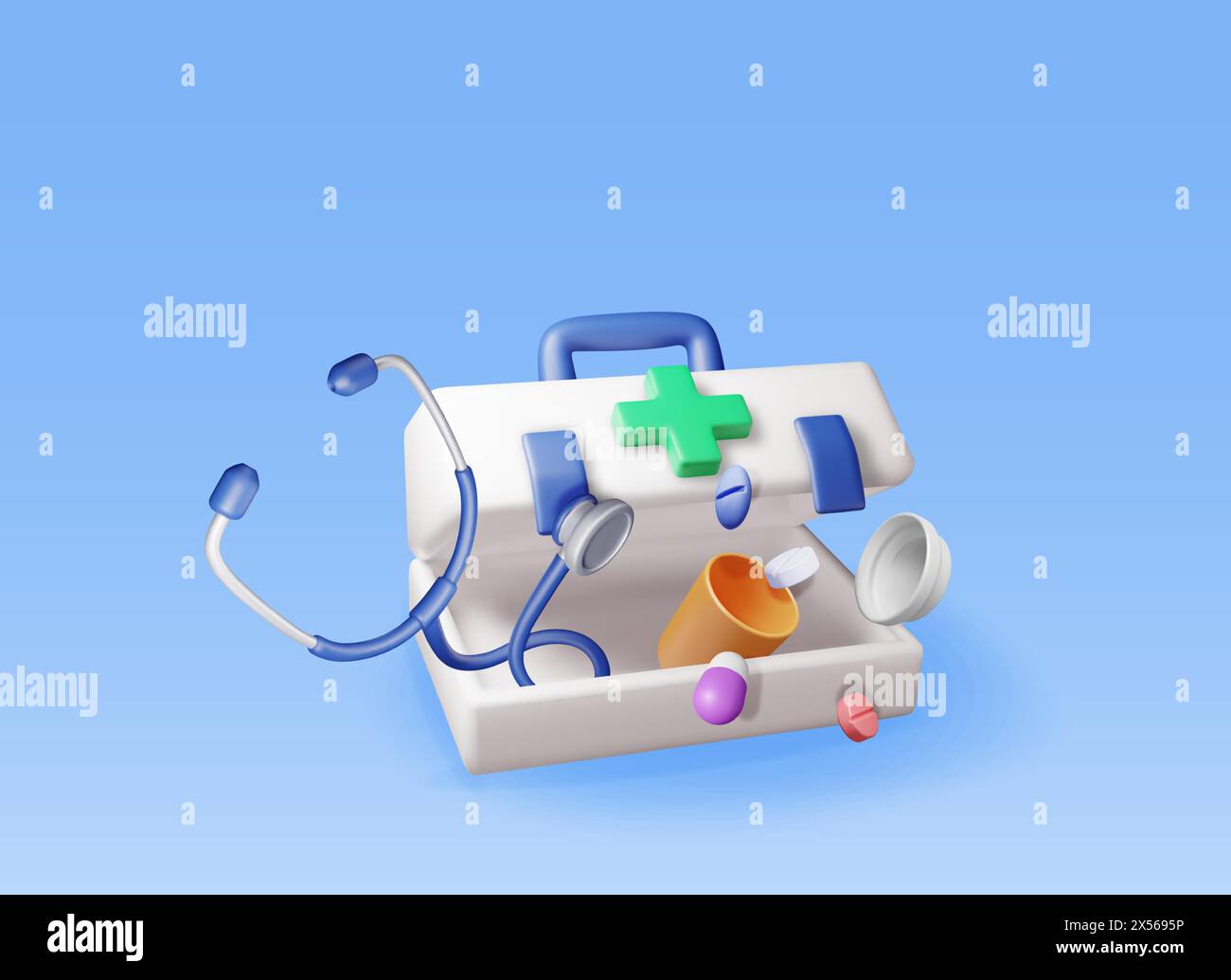 3d first aid kit with stethoscope, pill container Stock Vector Image & Art - Alamy