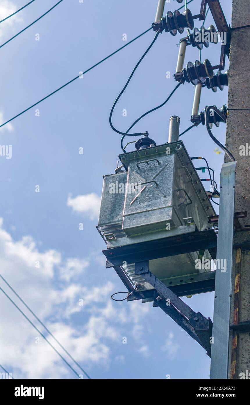 Electric control cabinet on the pole. waterproof steel enclosure of ...
