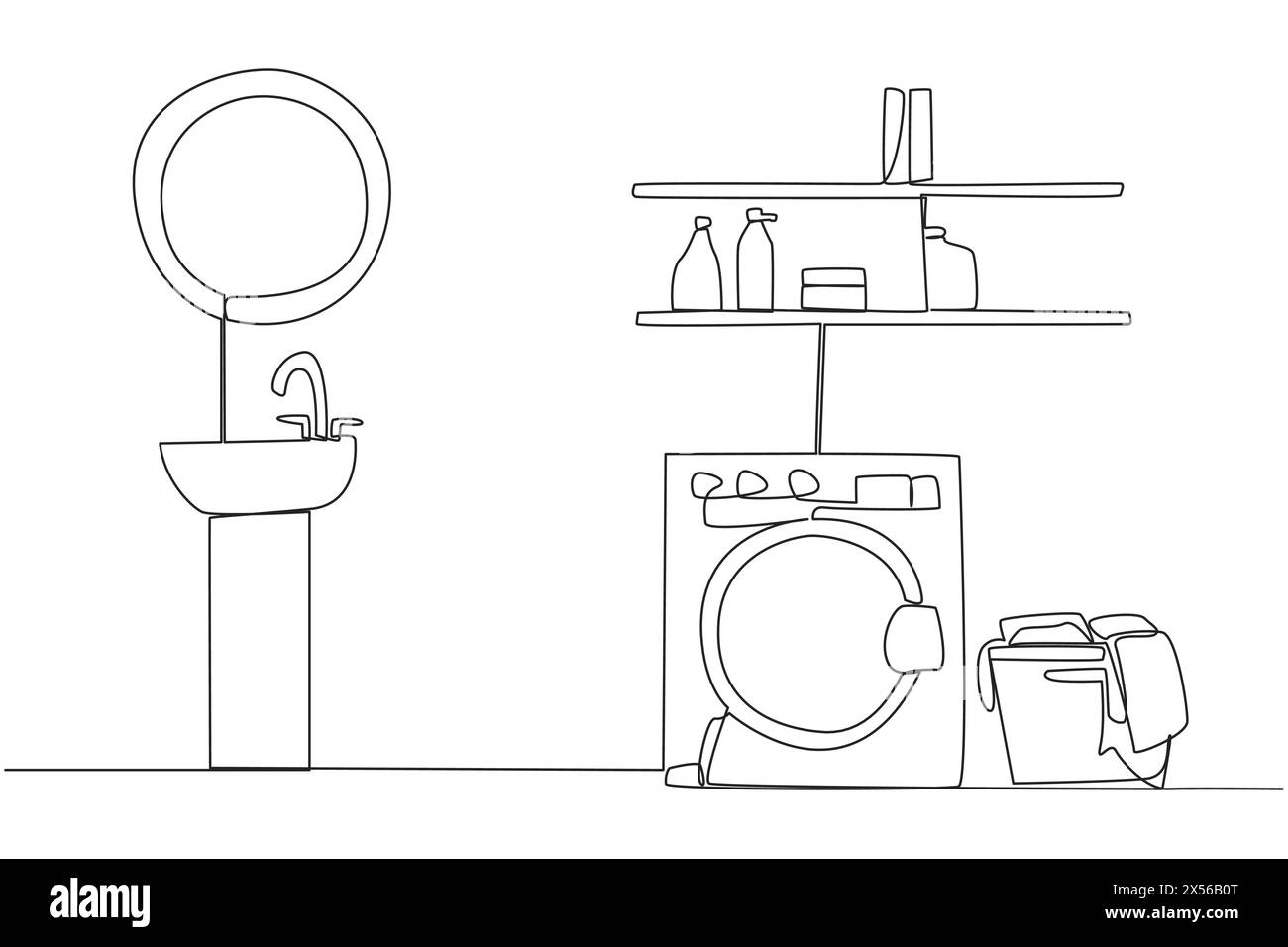 Single continuous line drawing Washing room with minimalist design ...