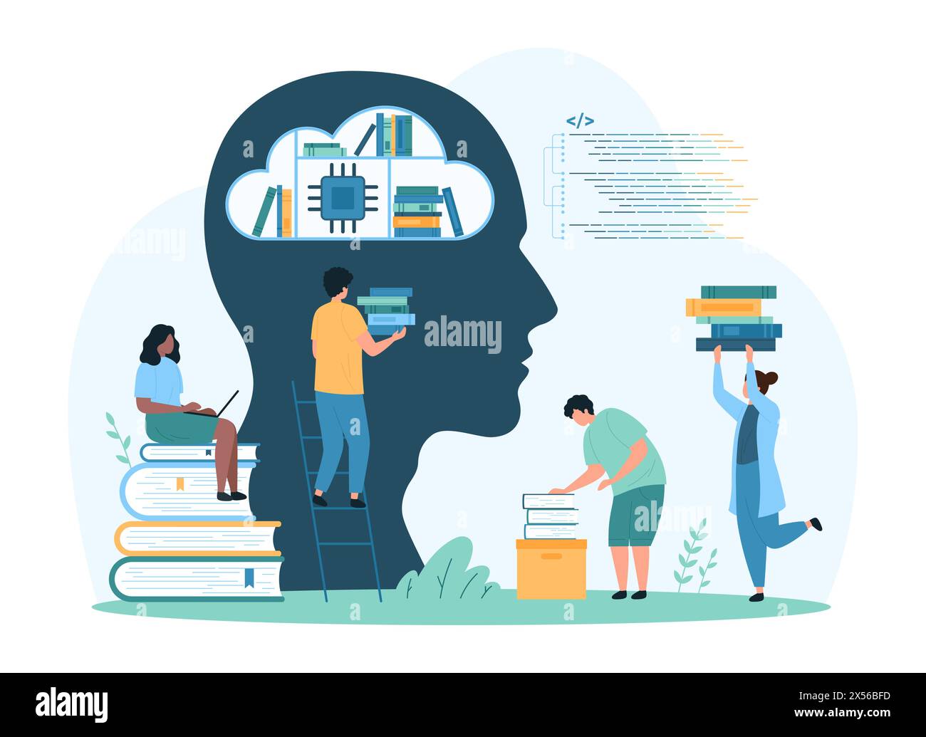 Digital library with AI, data file storage service. Tiny people ...