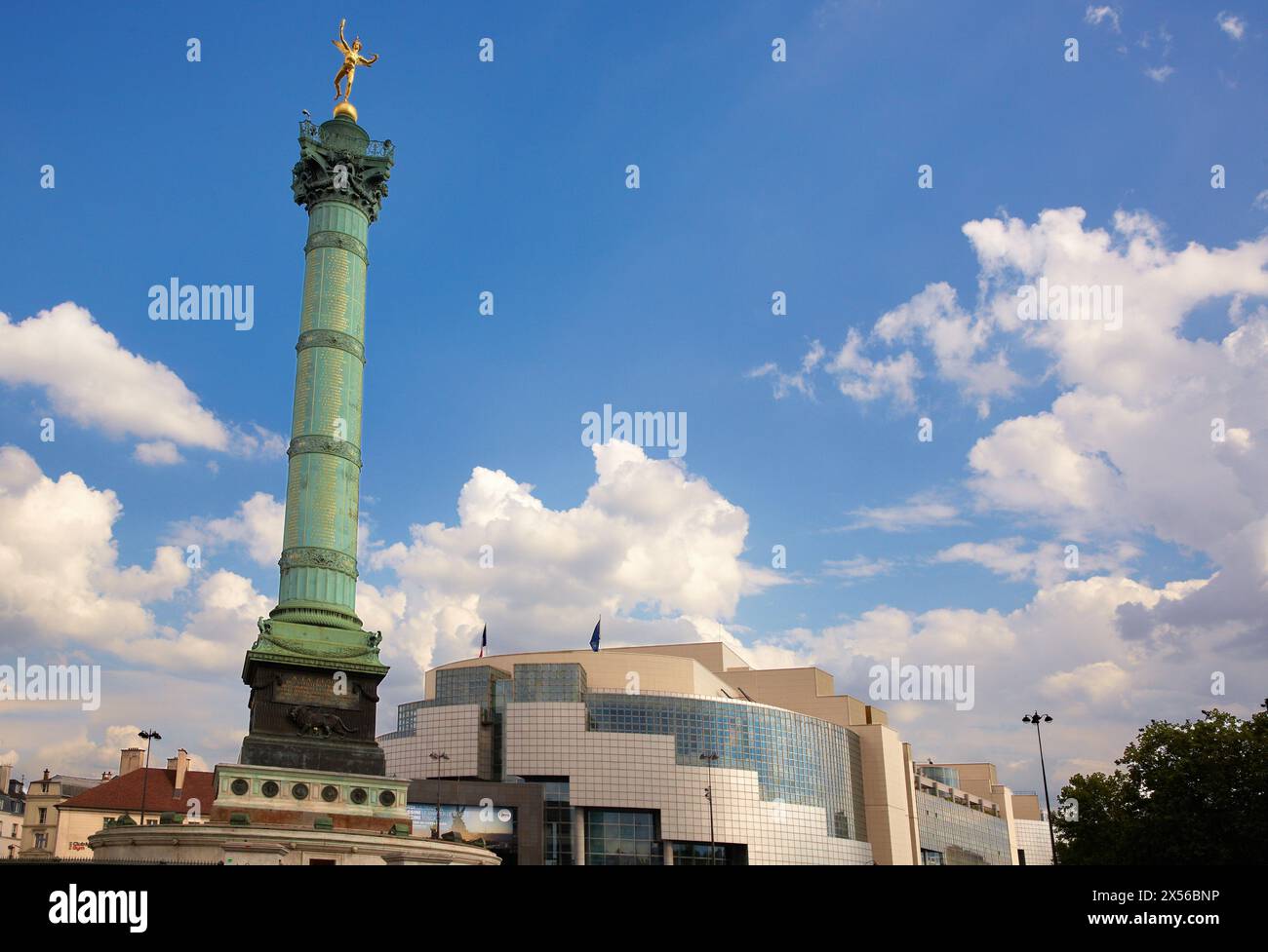 July Column and the Bastille Opera. Place de la Bastille square. Paris ...
