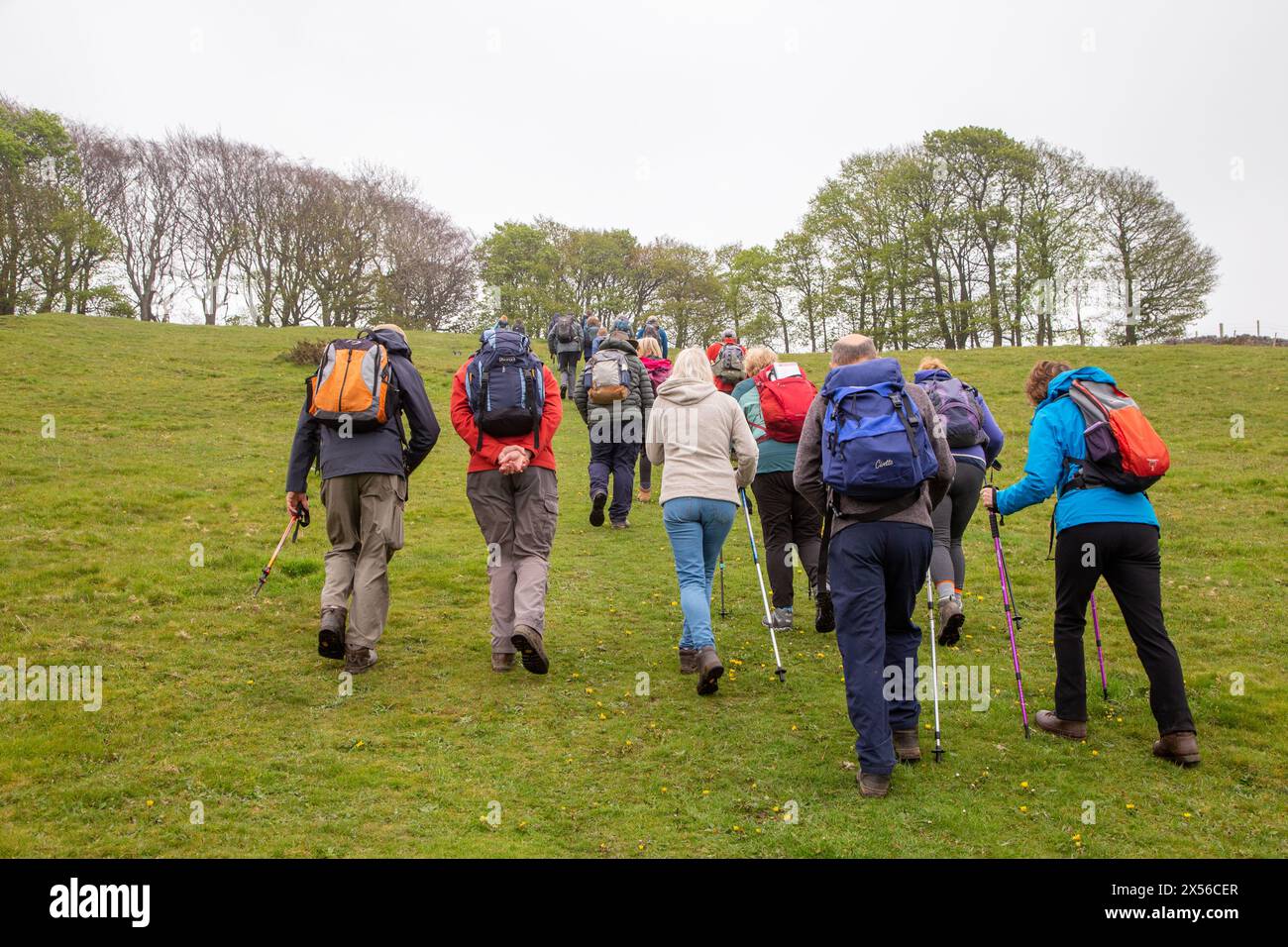 Group of backpackers backpacking and rambling walking in the Peak ...