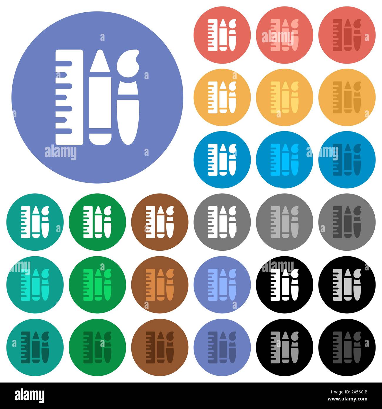 Art tools solid multi colored flat icons on round backgrounds. Included ...