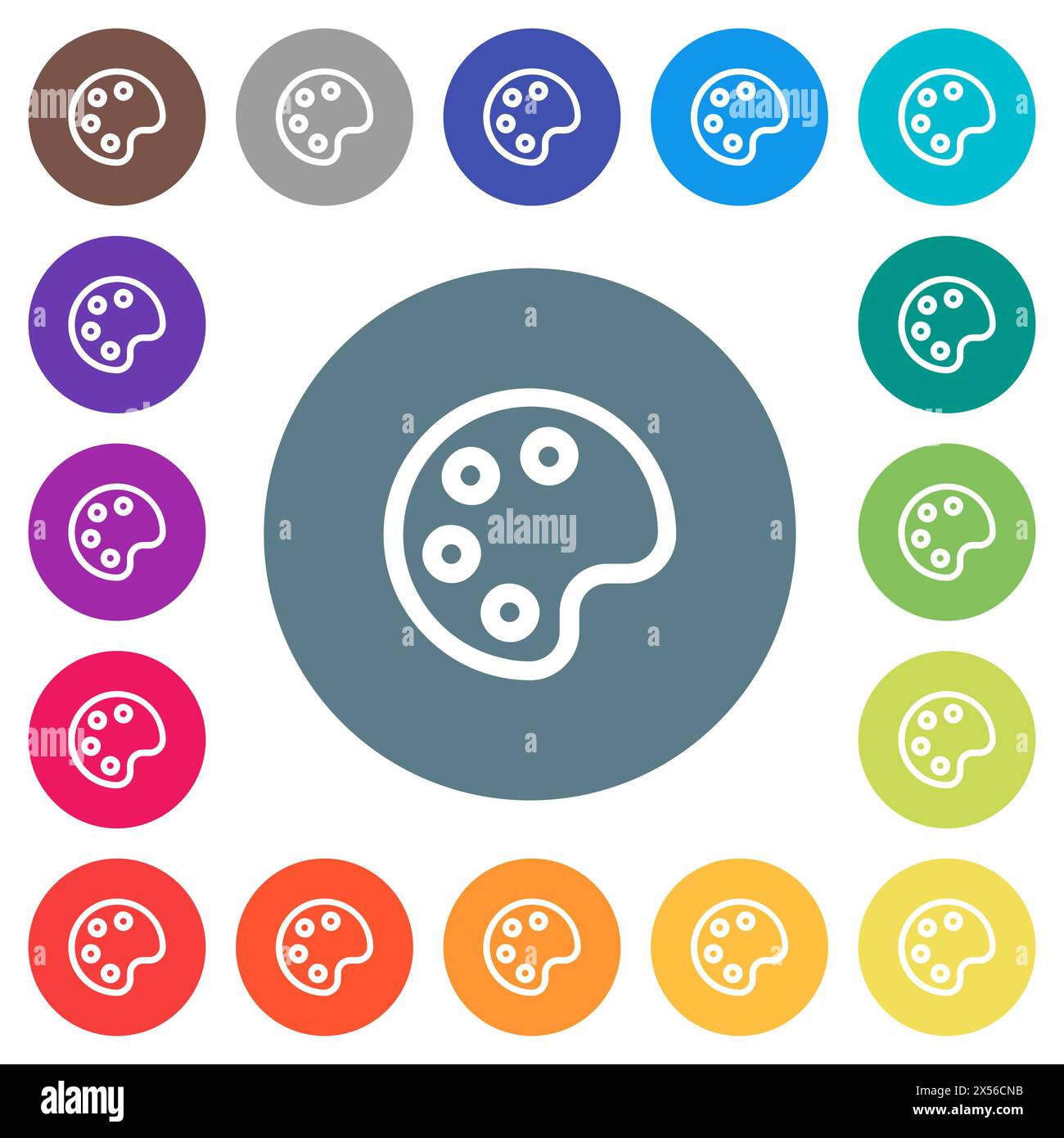 Painter palette outline flat white icons on round color backgrounds. 17 background color ...