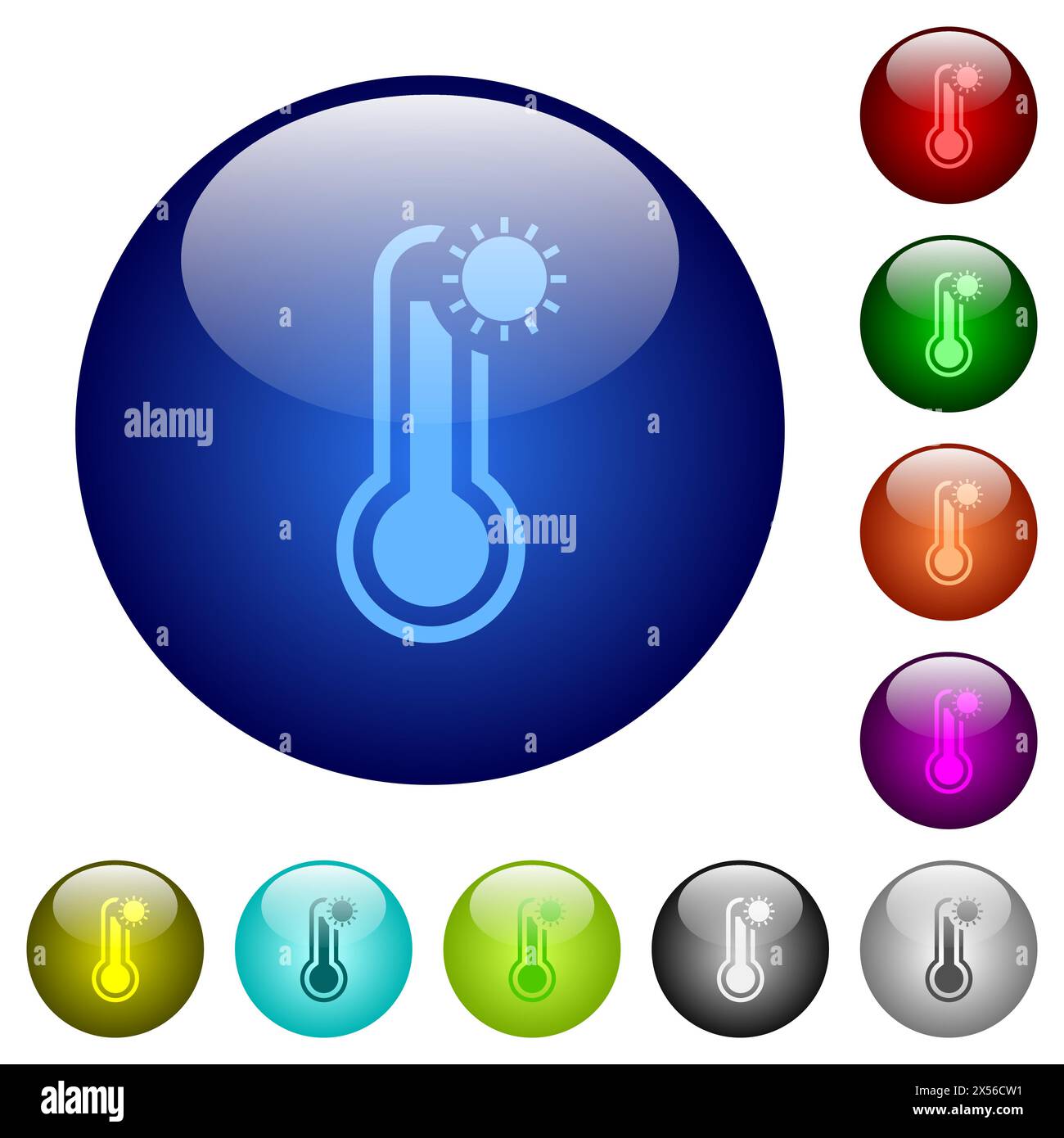 hot temperature icons on round glass buttons in multiple colors ...