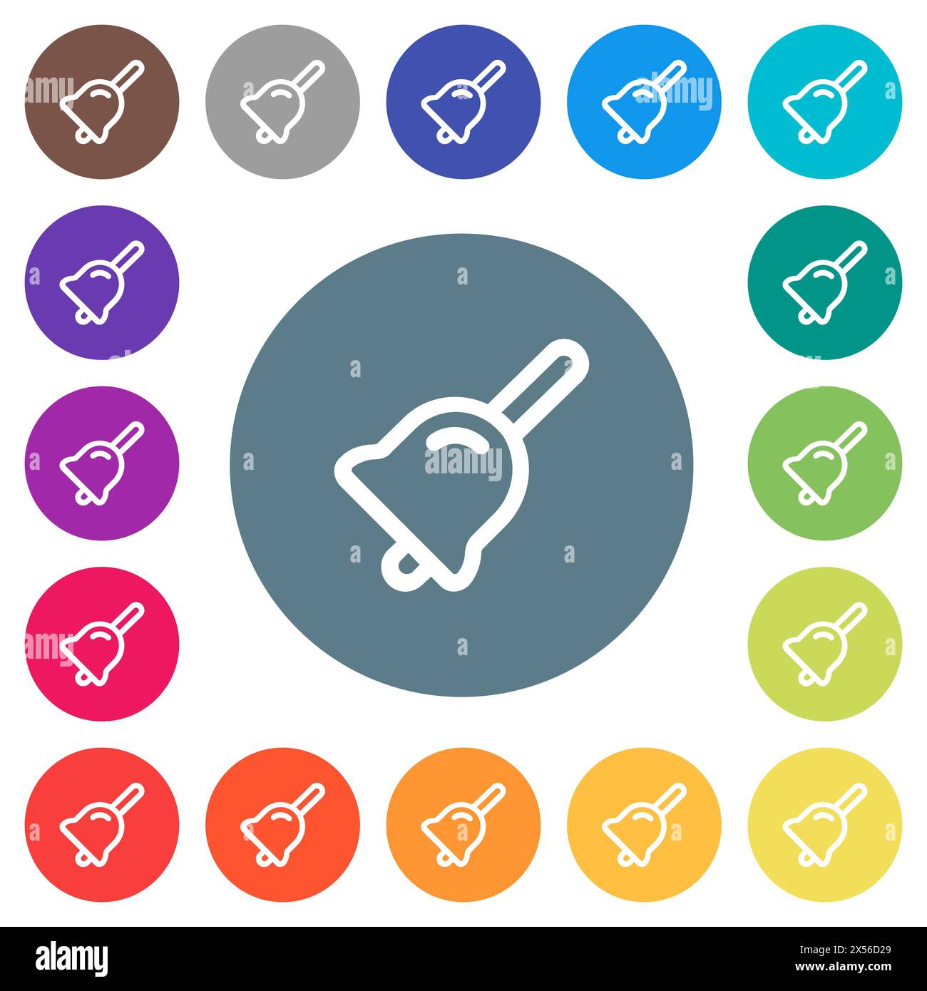 Handbell outline flat white icons on round color backgrounds. 17 ...