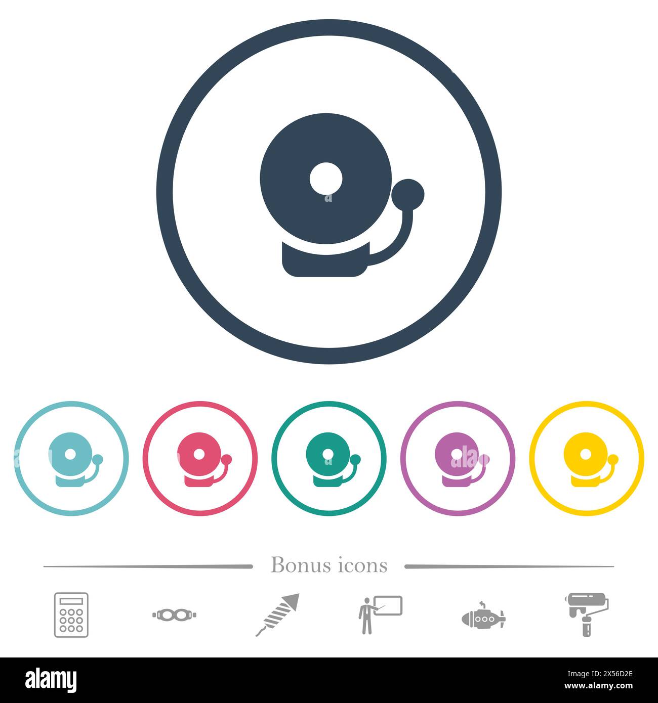 Fire alarm bell solid flat color icons in round outlines. 6 bonus icons included Stock Vector ...