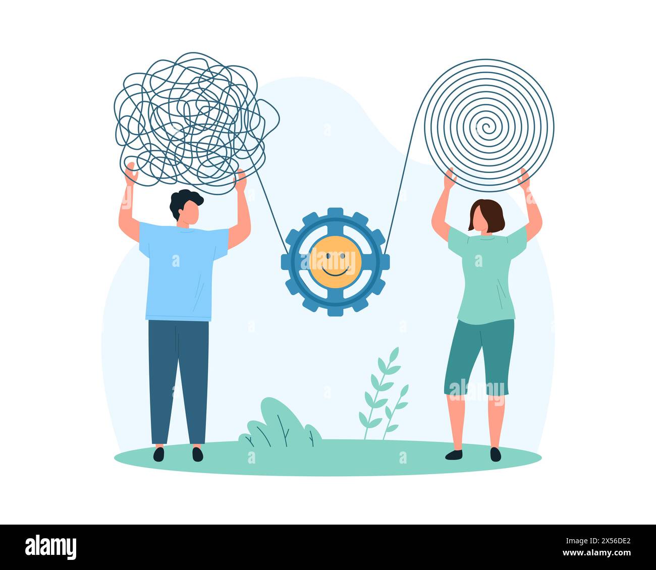 Communication problems solving, negotiation. Tiny two people transform ...