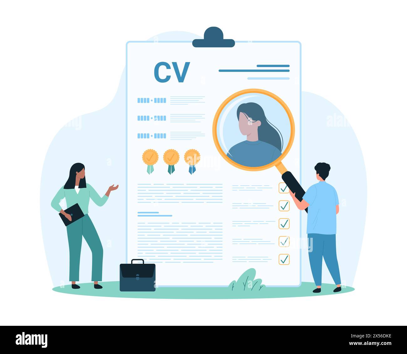 Curriculum vitae or CV research with magnifying glass, professional ...