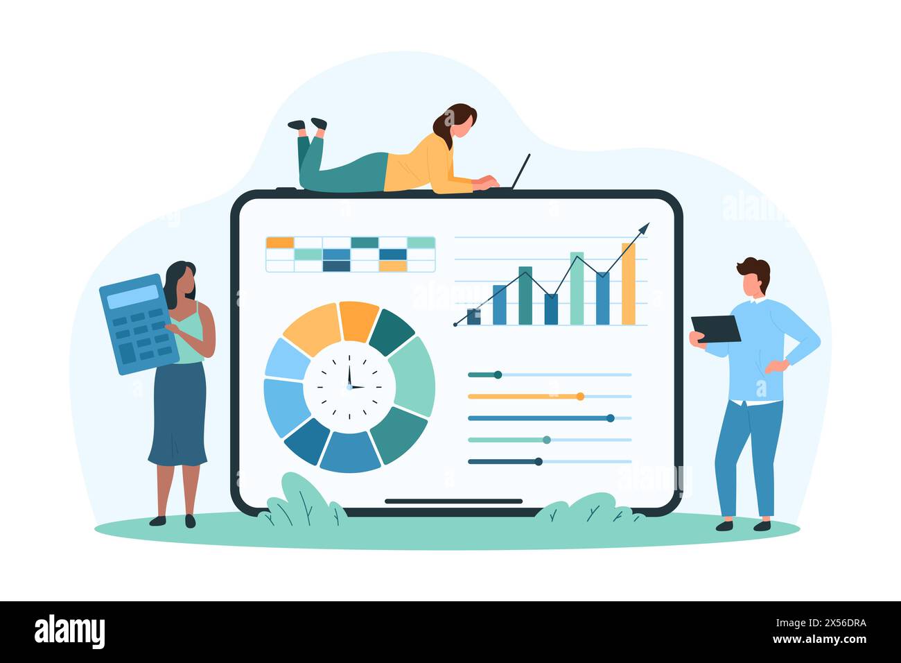 Software for data analysis, marketing analytics and statistics report in mobile app. Tiny people ...