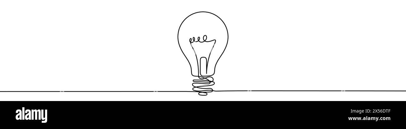 Continuous line drawing of light bulb. One line drawing background ...