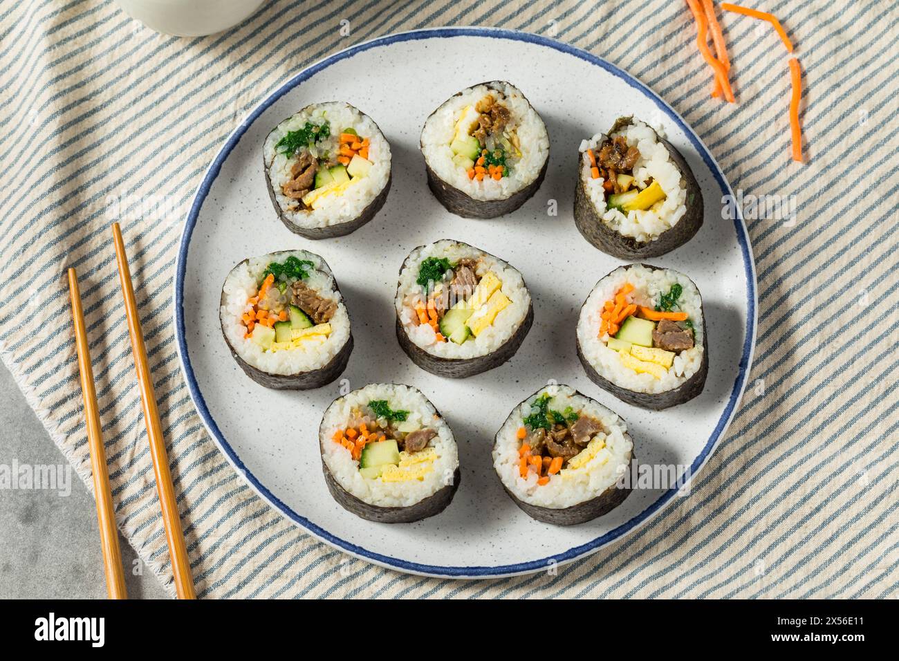 Homemade Korean Kimbap Rolls with Beef Egg and Vegetables Stock Photo ...