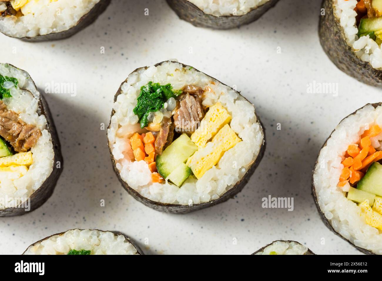 Homemade Korean Kimbap Rolls with Beef Egg and Vegetables Stock Photo ...