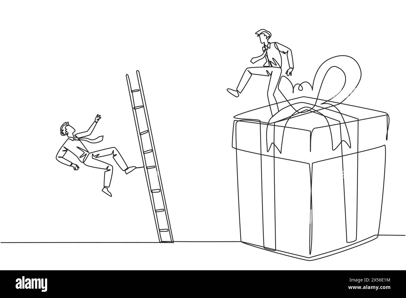 Continuous one line drawing businessman kicks opponent who is climbing ...