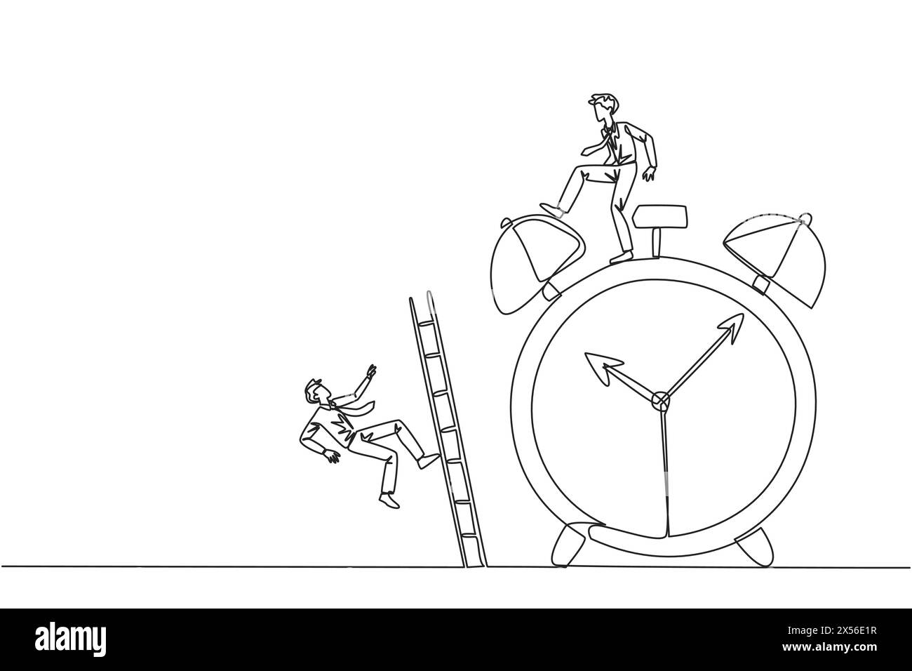 Continuous one line drawing businessman kicks opponent who climbs alarm ...