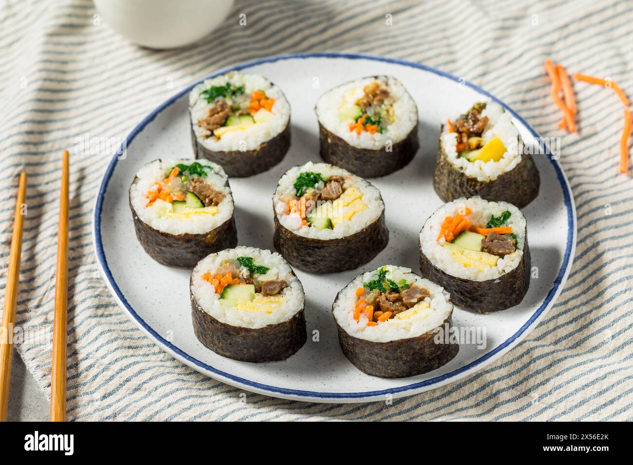 Homemade Korean Kimbap Rolls with Beef Egg and Vegetables Stock Photo ...