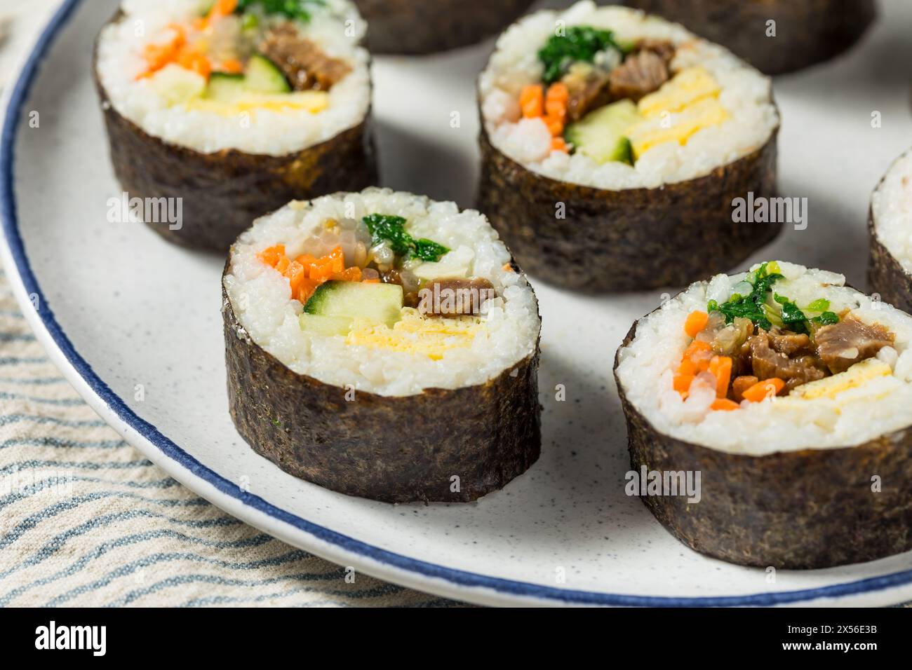Homemade Korean Kimbap Rolls with Beef Egg and Vegetables Stock Photo ...