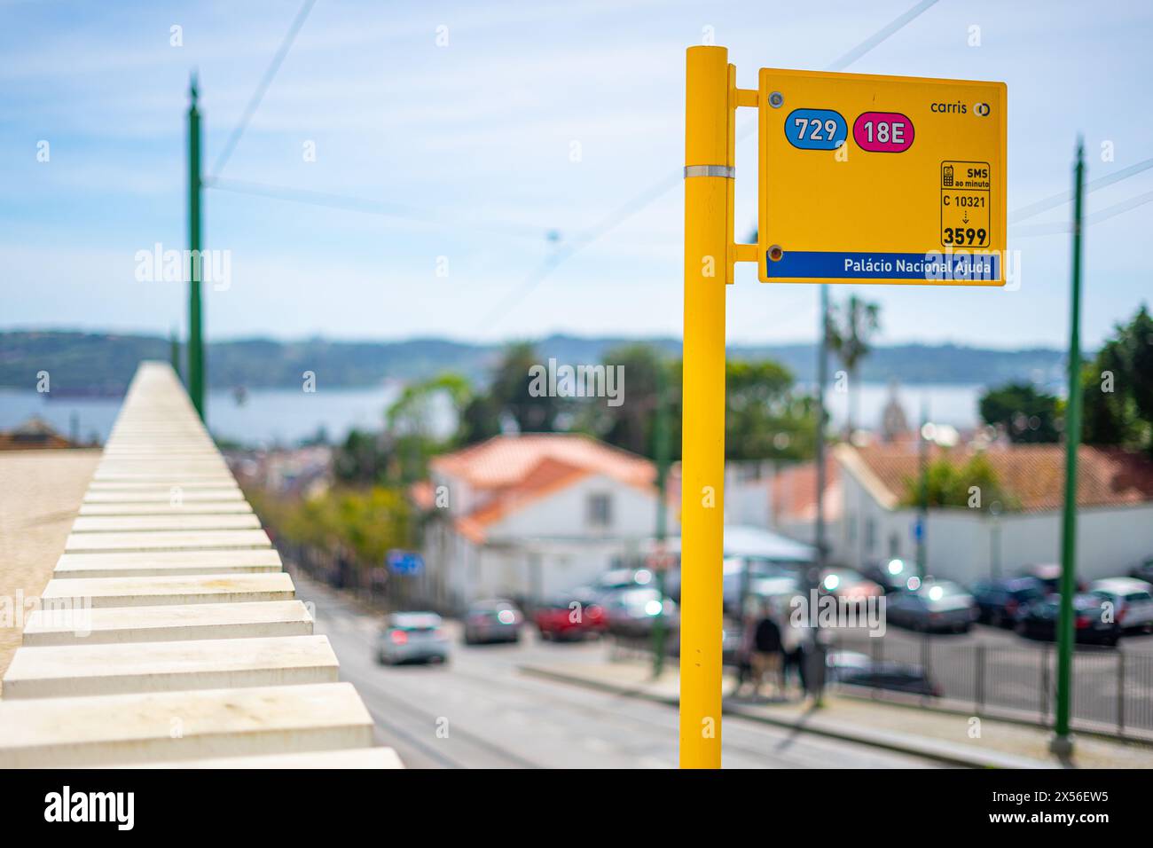bus stop sign next to the Ajuda Palace in Lisbon-Portugal Stock Photo ...