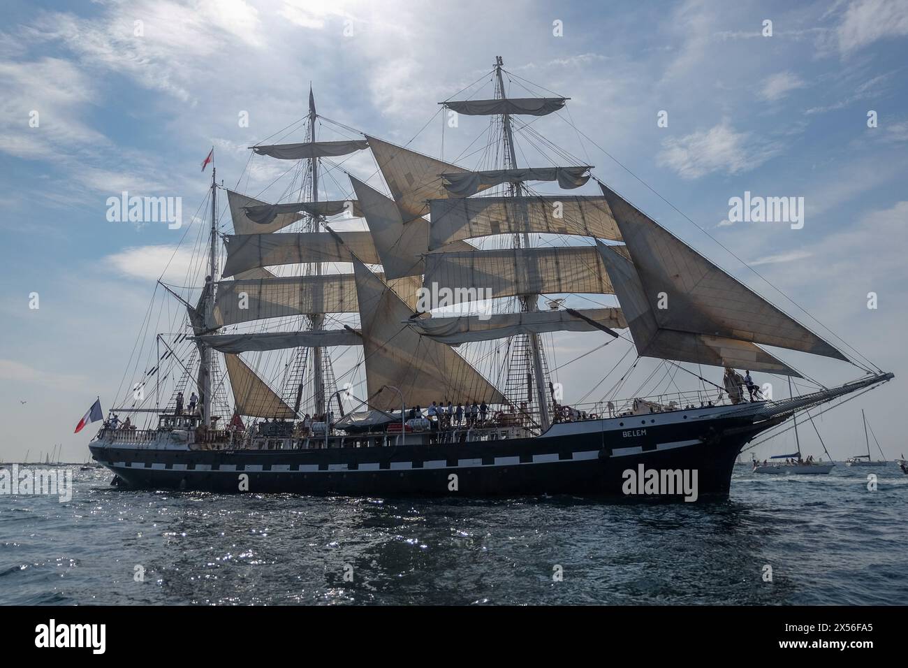 The French three-masted ship Belem seen at the bay of Marseille. The French tall ship was chosen ...
