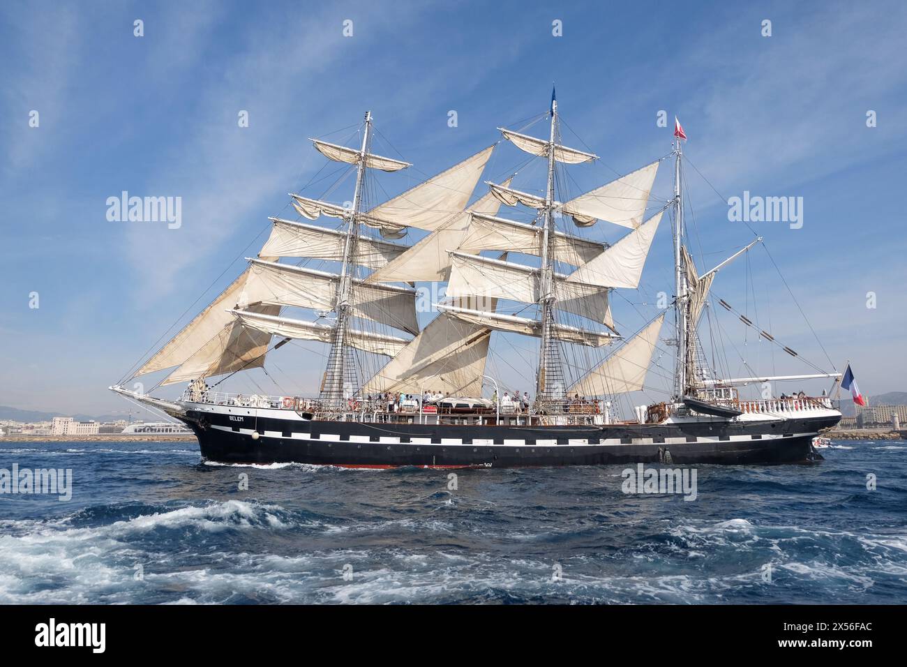 The French three-masted ship Belem seen at the bay of Marseille. The French tall ship was chosen ...