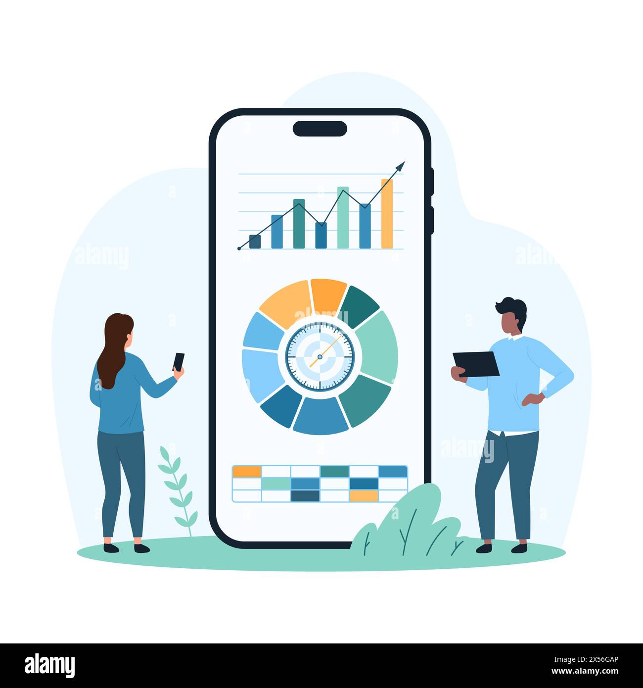 Financial and marketing analysis of results on dashboard, solutions analytics. Tiny people ...