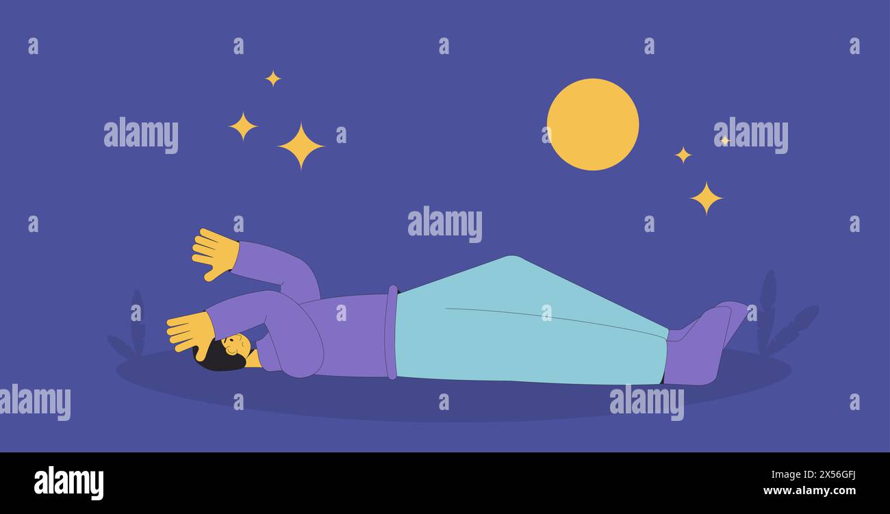 Insomnia concept. Tired young man can't sleep at night. Mental disorder ...