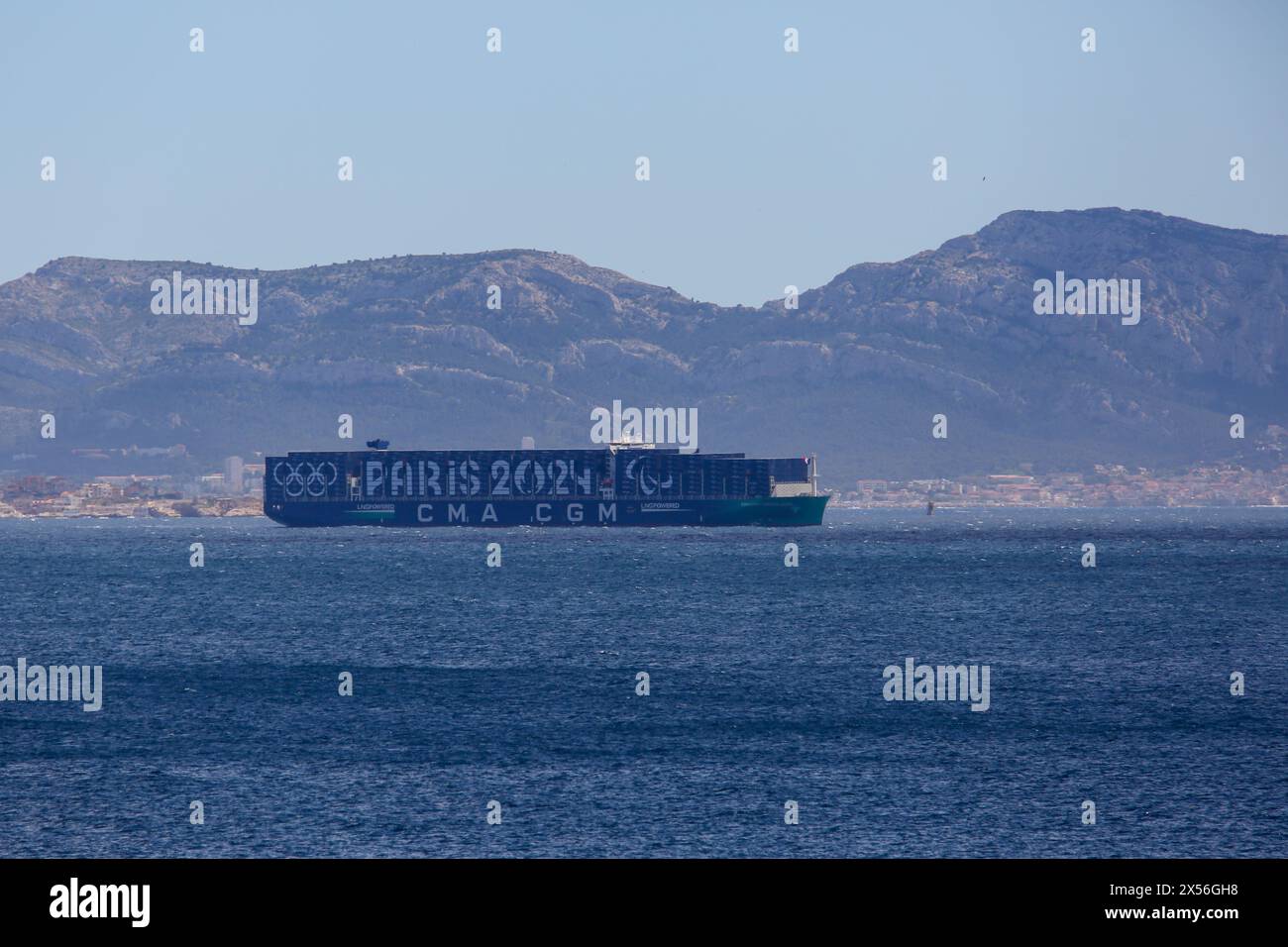 View of the CMA-CGM Greenland container ship, painted with colors of ...