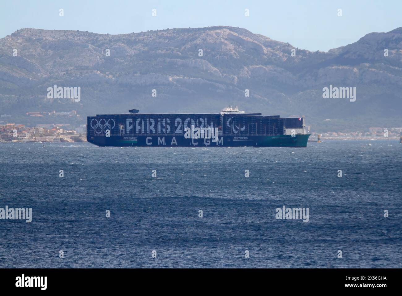 View of the CMA-CGM Greenland container ship, painted with colors of ...