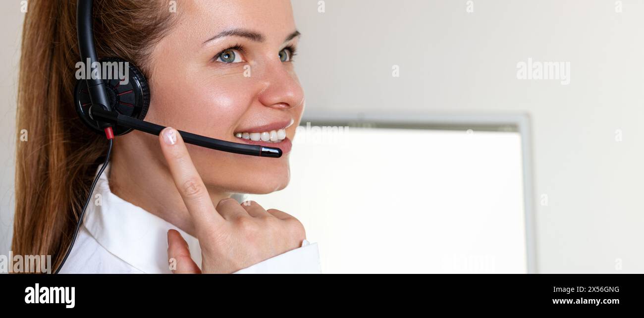 Woman call center worker headset hi-res stock photography and images ...