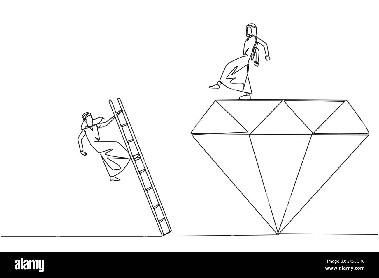 Single continuous line drawing Arab businessman kicks rival who climbs ...