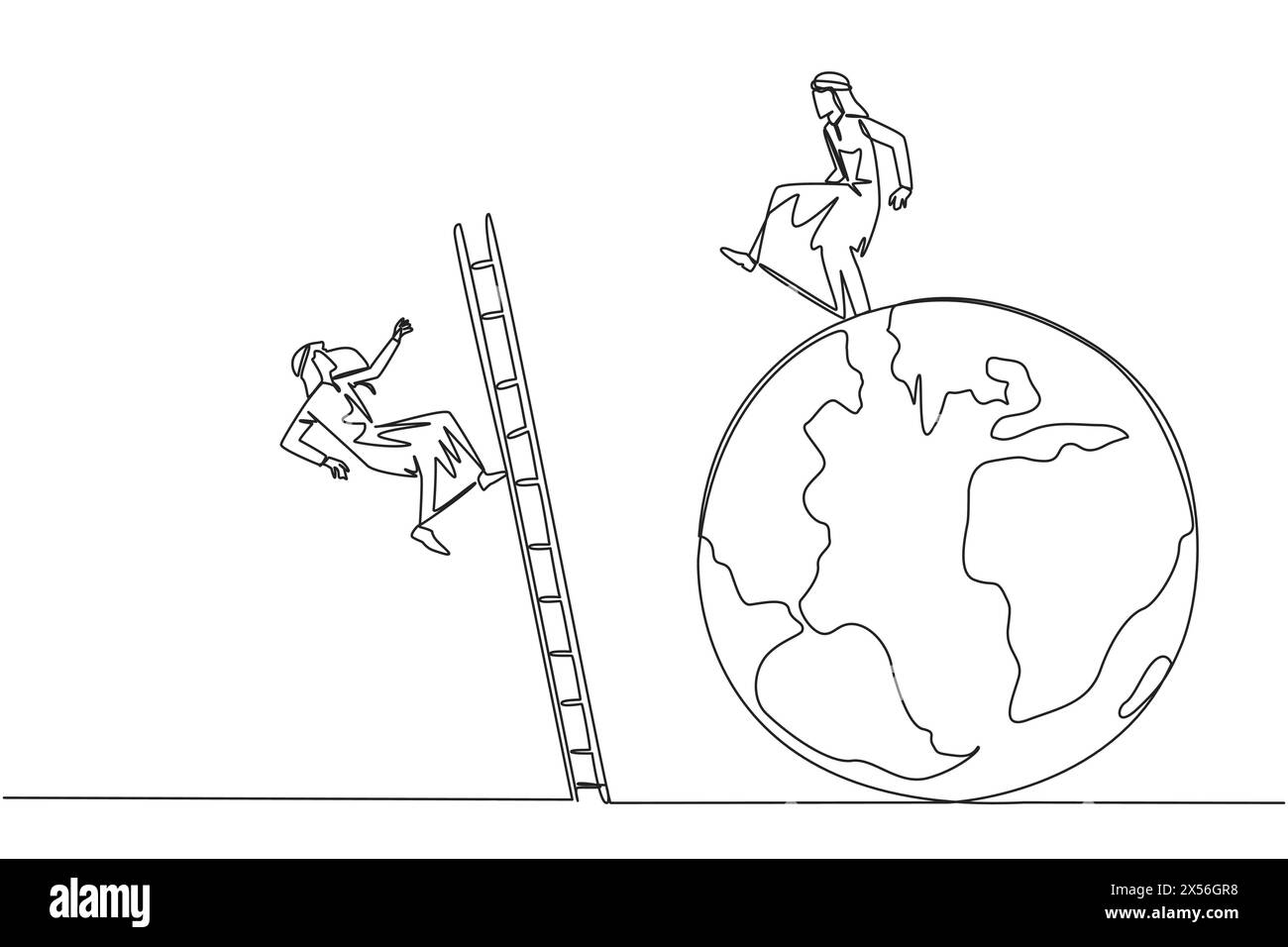 Single continuous line drawing Arab businessman kicks opponent who ...