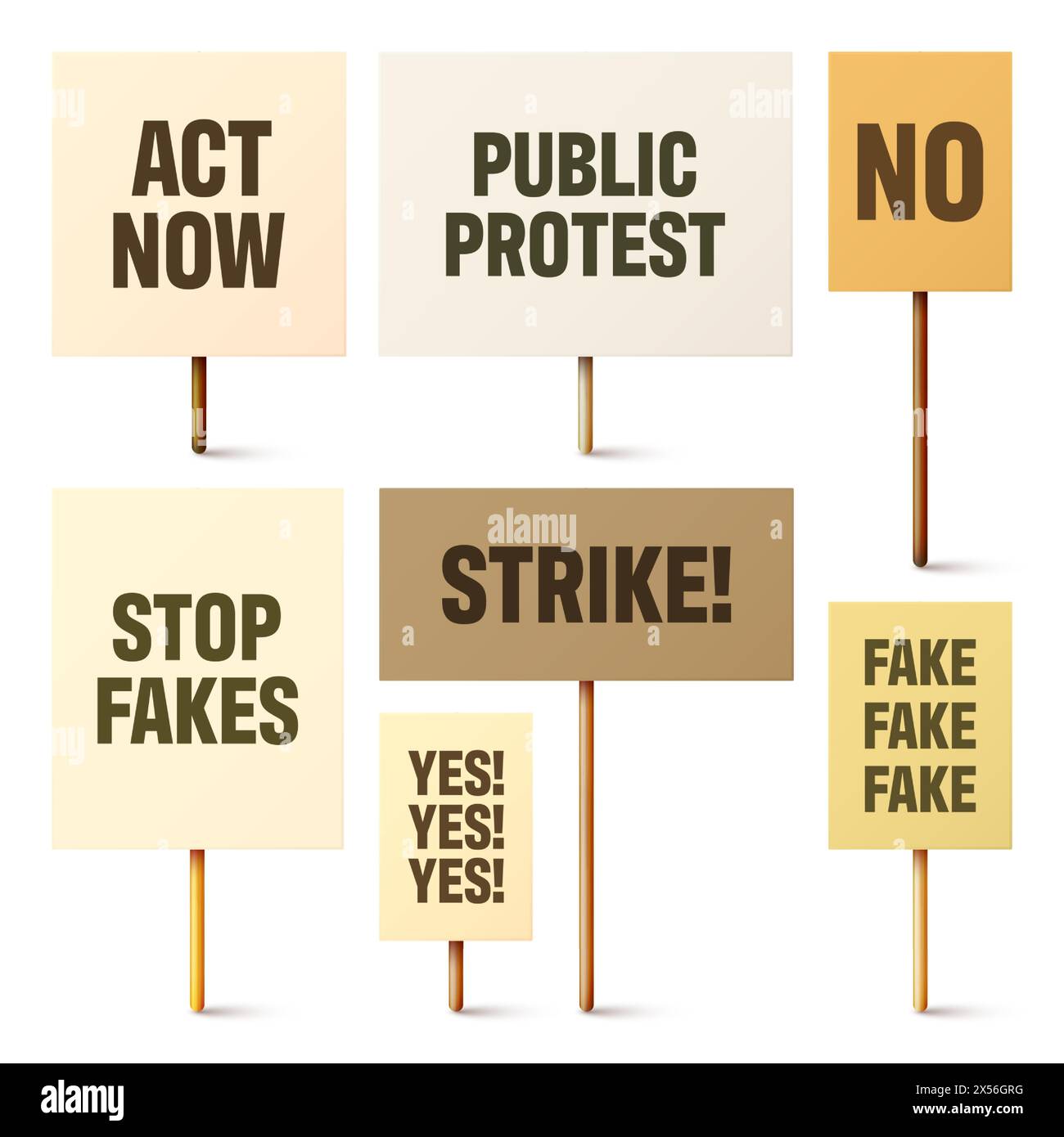 Colorful protest signs with slogan on wooden holder. Realistic vector ...