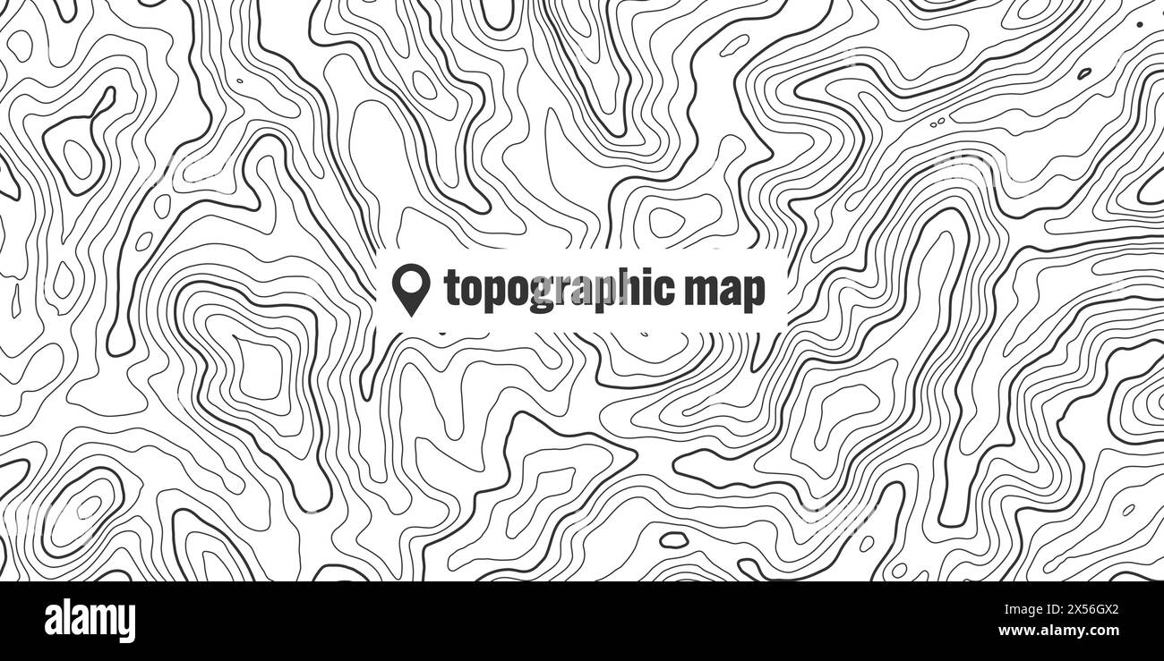 Topographic map with contour lines. Geographic terrain grid, relief ...