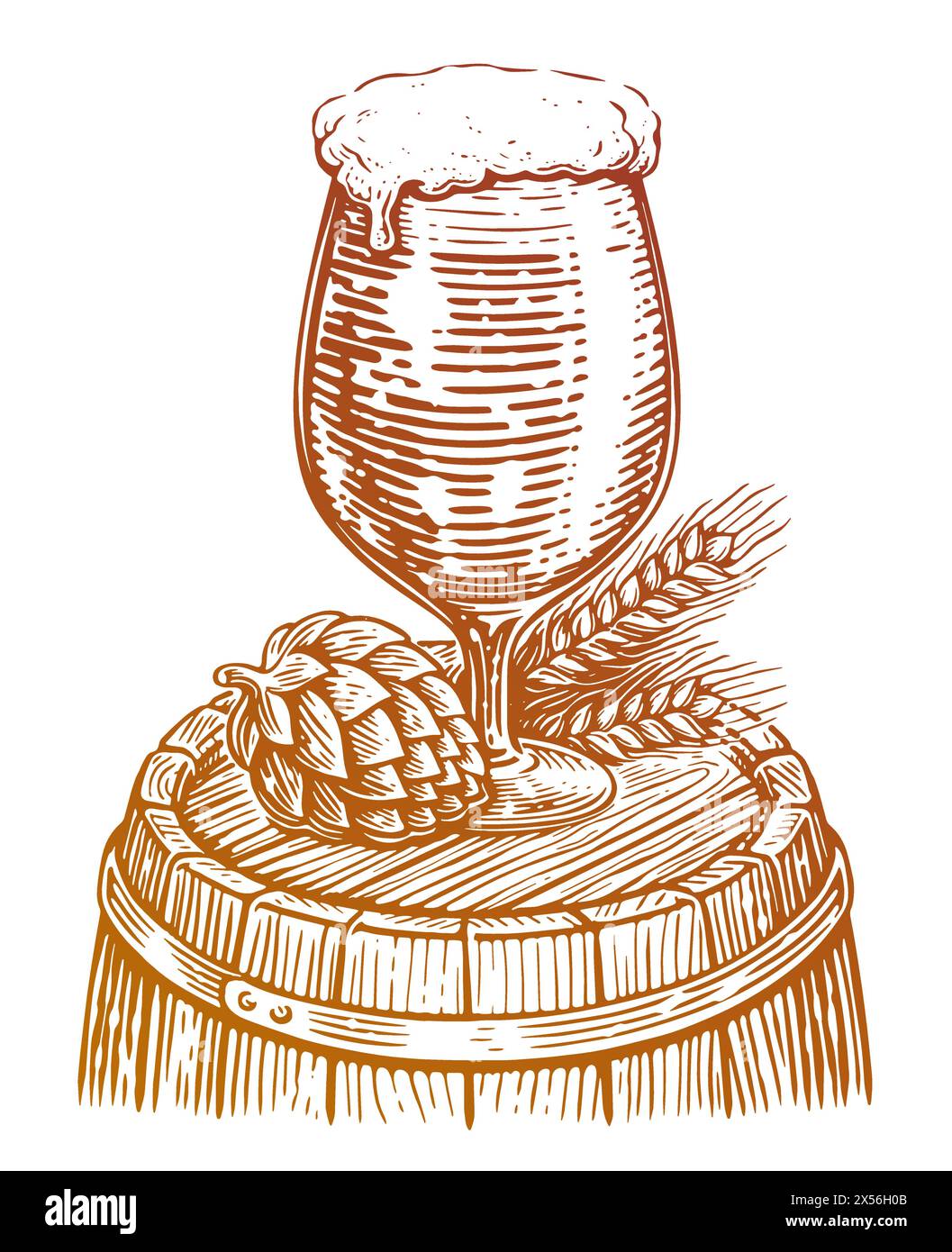 Glass of beer and barrel. Pub restaurant, brewery vector illustration ...