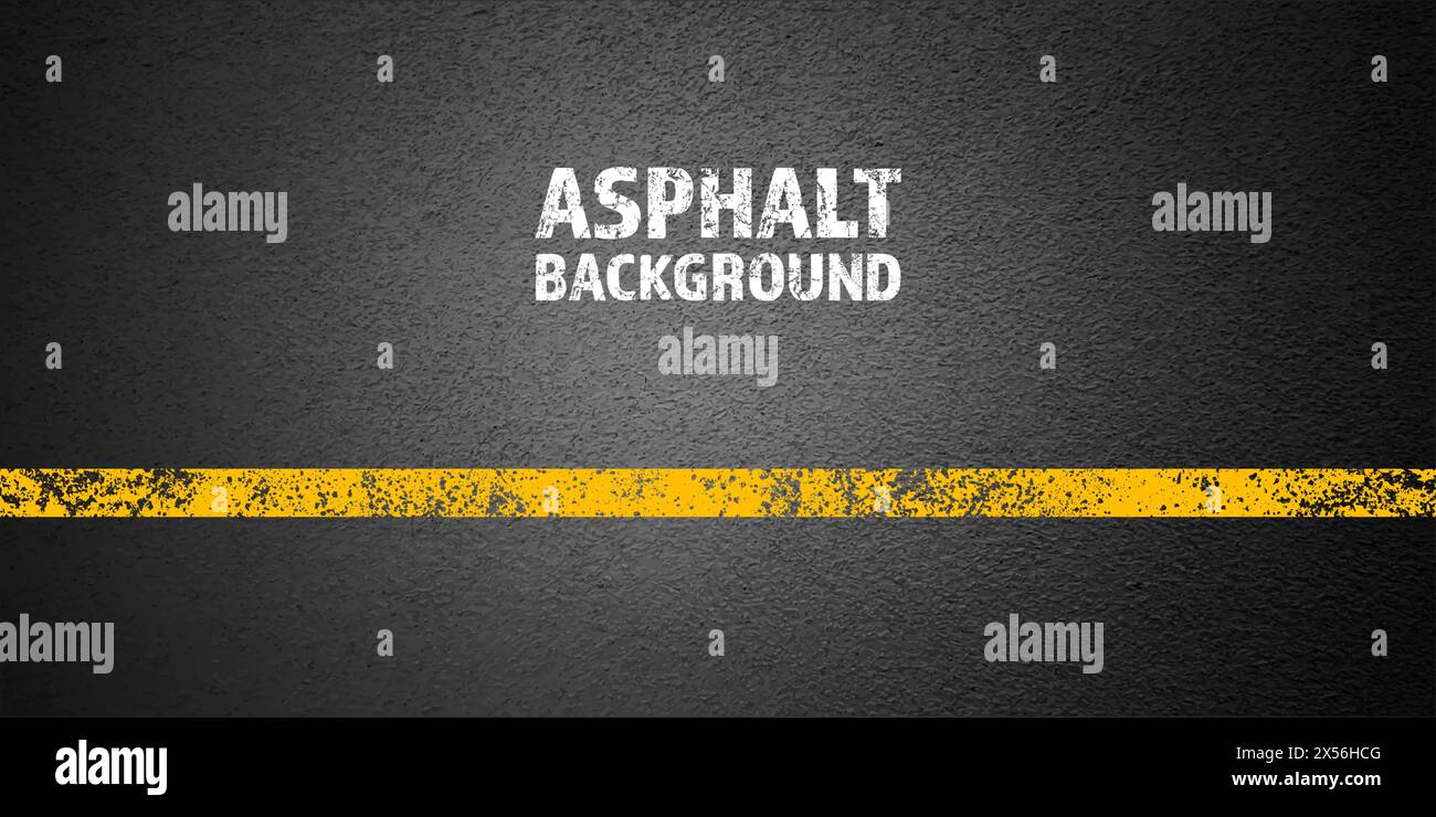 Asphalt road with yellow cracked lane marking, concrete highway surface ...