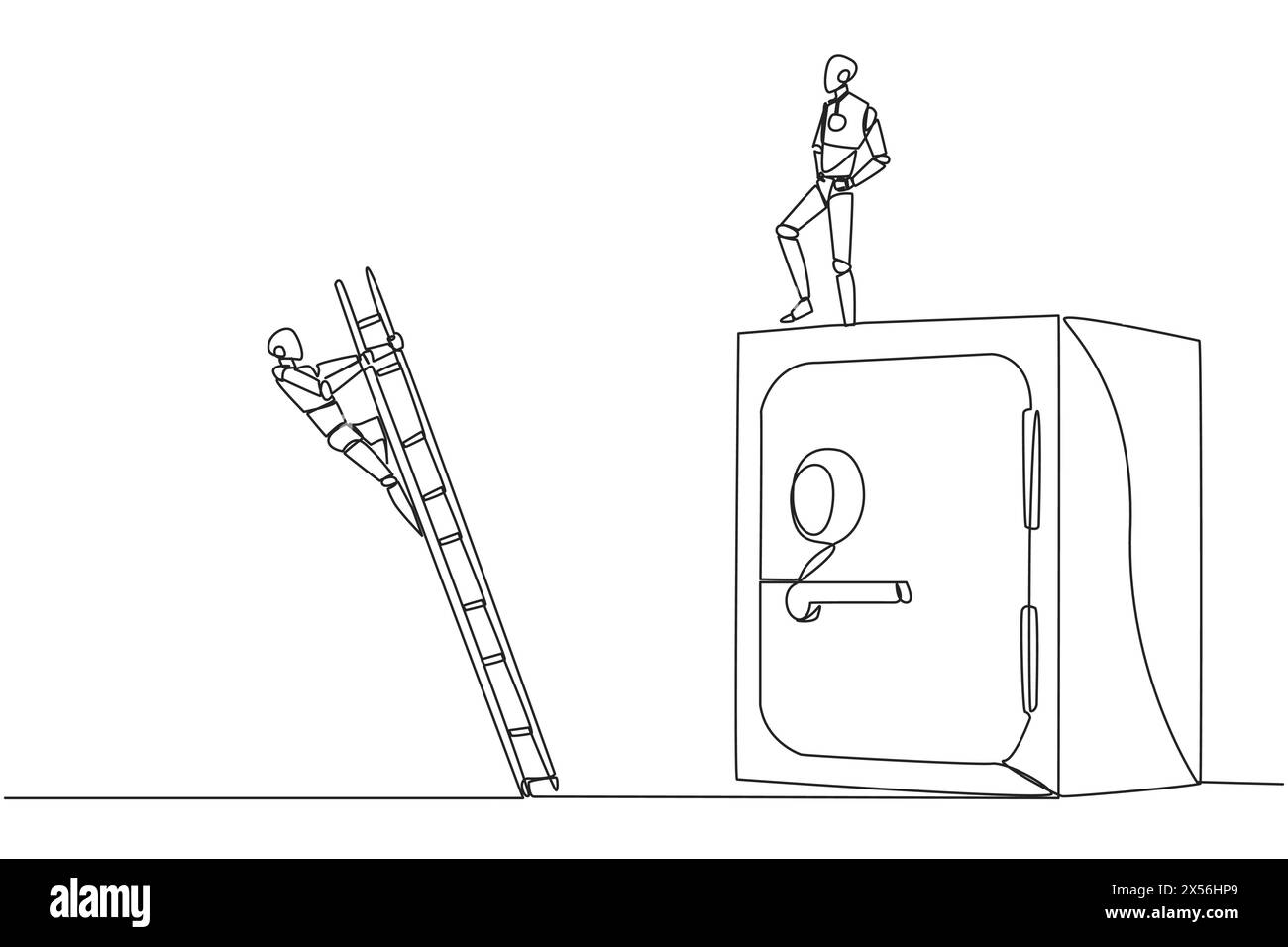 Single continuous line drawing the smart robot kicks opponent who is ...