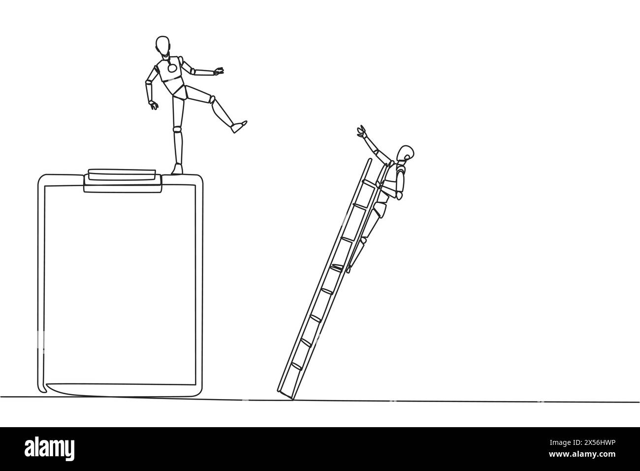 Single continuous line drawing smart robot kicks opponent who is ...