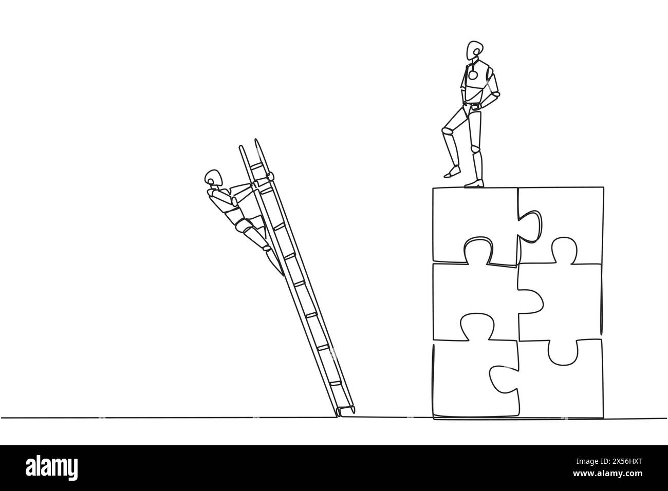 Single one line drawing smart robot kicks opponent who climbing the ... Single one line drawing smart robot kicks opponent who climbing the ...