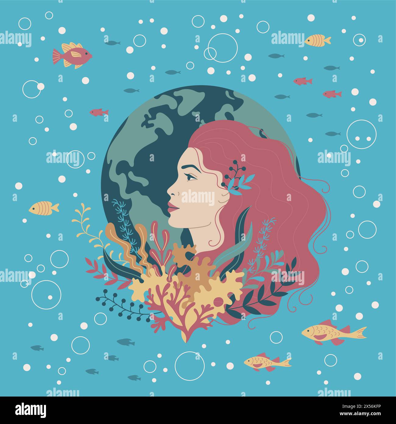 A woman profile, in flat art style, Planet Earth Stock Vector Image ...